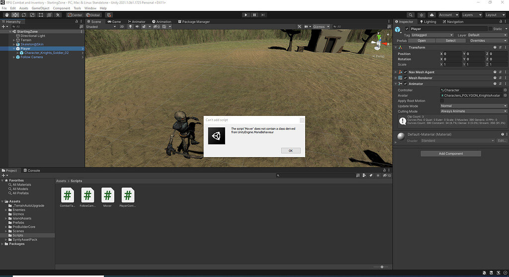 Does not contain a class derived from UnityEngine.MonoBehaviour - Ask - GameDev.tv