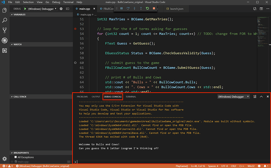 [SOLVED] Debugging in VS Code - Ask - GameDev.tv