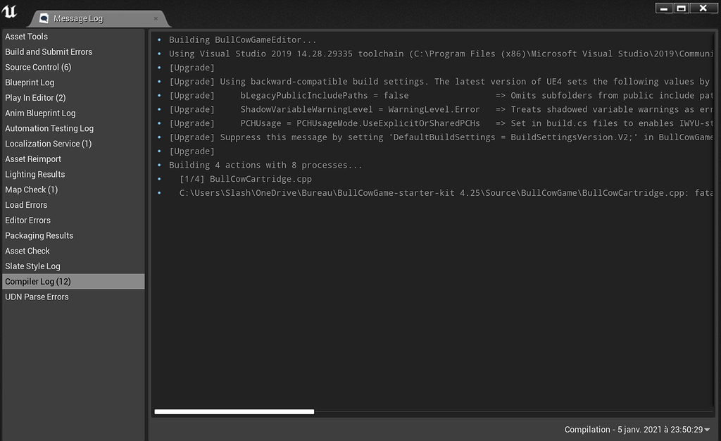 Message Log , compile error - Show - GameDev.tv