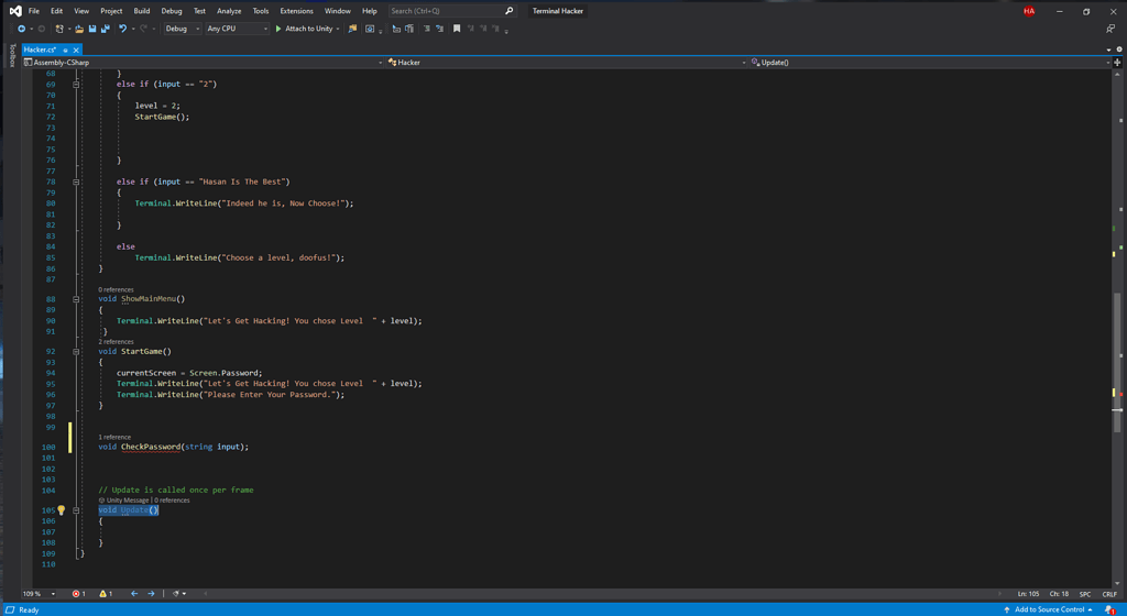I am not sure where to type "void CheckPassword(string input)" - Ask ...