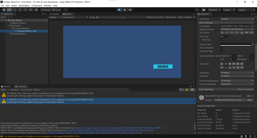 Error -The character used for Underline is not available in font asset ...