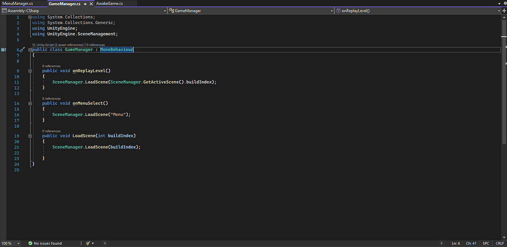 Can't seem to get Scenemanager.Loadscene() to work - Ask - GameDev.tv