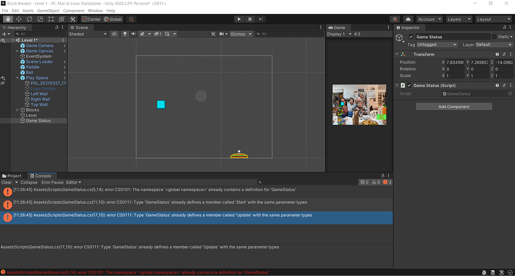 Help please: error CS0101 - Ask - GameDev.tv