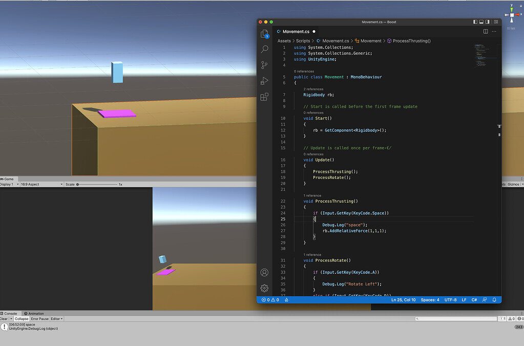 AddRelativeForce not working on my rocket - Ask - GameDev.tv