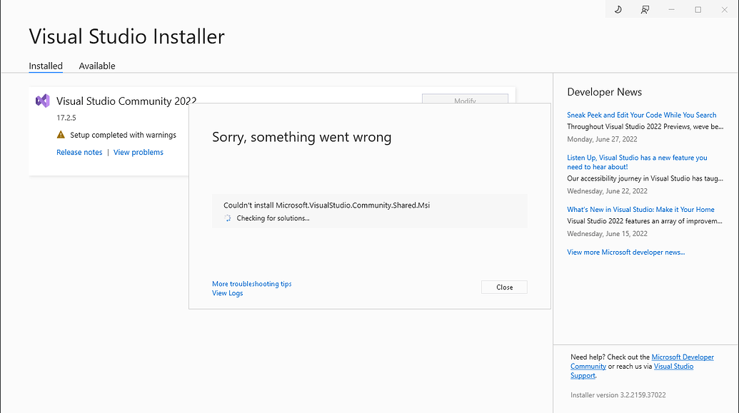 Cant install couldnt install microsoft.visualstudio.community.msi - Ask ...