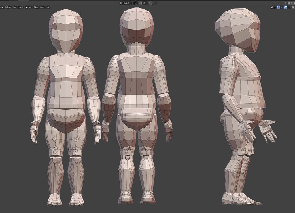 Low Poly Body Shape ( by gender and age, a chubby kid) transition to ...