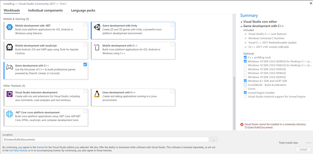 Installation on a gaming laptop D: drive NOT default 128GB SSD C: Drive ...