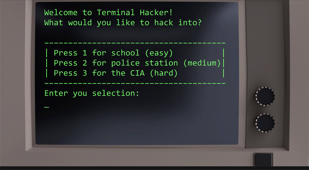My menu for Terminal Hacker. I was a inspired by alessiom's main menu ...