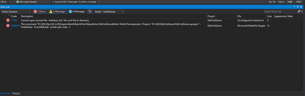 Cannot open include file: 'initializer_list': No such file or directory - Ask - GameDev.tv