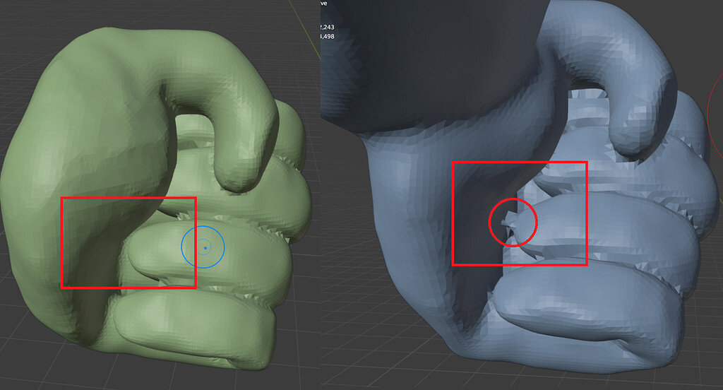How to correctly disjoin remeshed object ( finger merged with palm of a ...