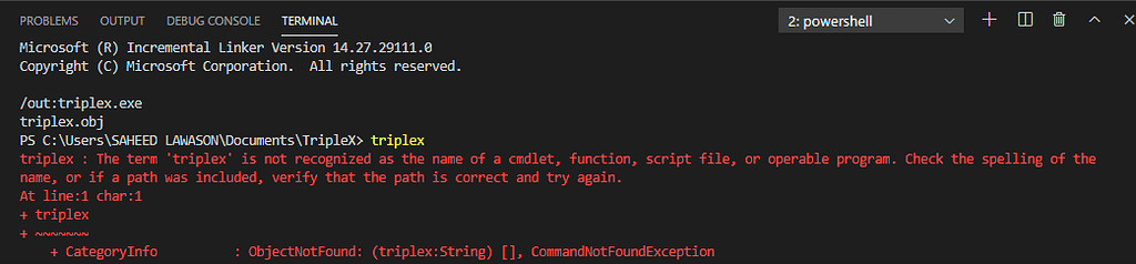 The term 'triplex' is not recognized as the name of a cmdlet, function - Ask - GameDev.tv