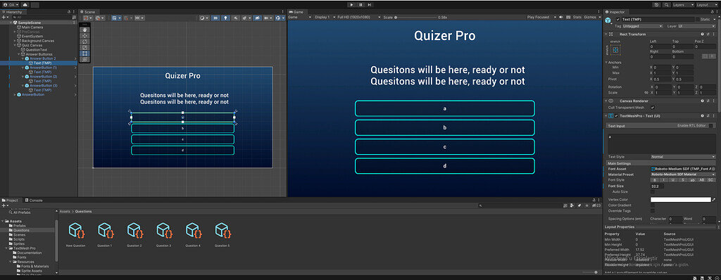 First Answer Button text comes from Question 1 Element 0 s text - Ask - GameDev.tv