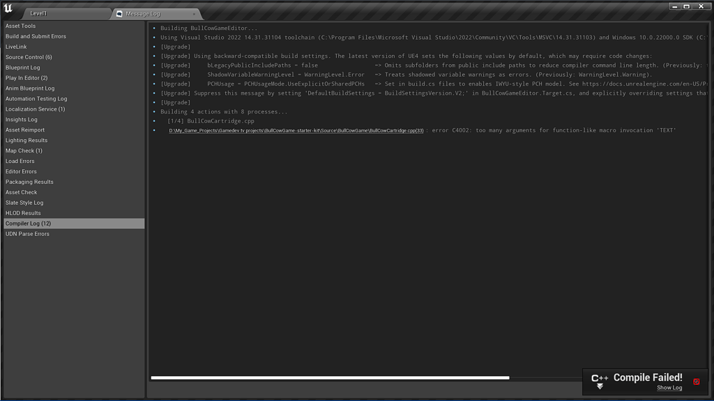 Unreal compile error - Ask - GameDev.tv