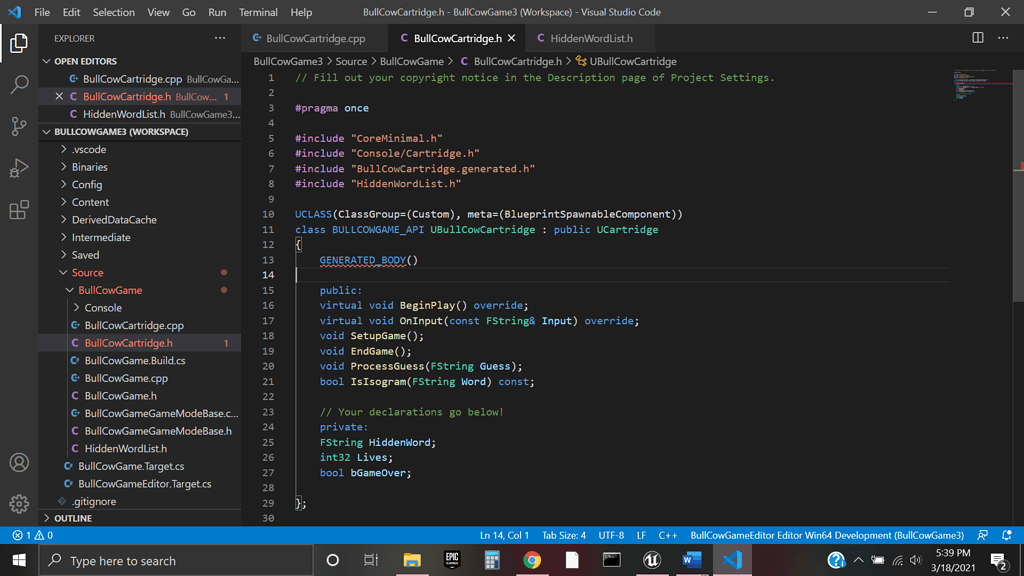 Error in GENERATED_BODY() that is in BullCowCartridge.h - Ask - GameDev.tv