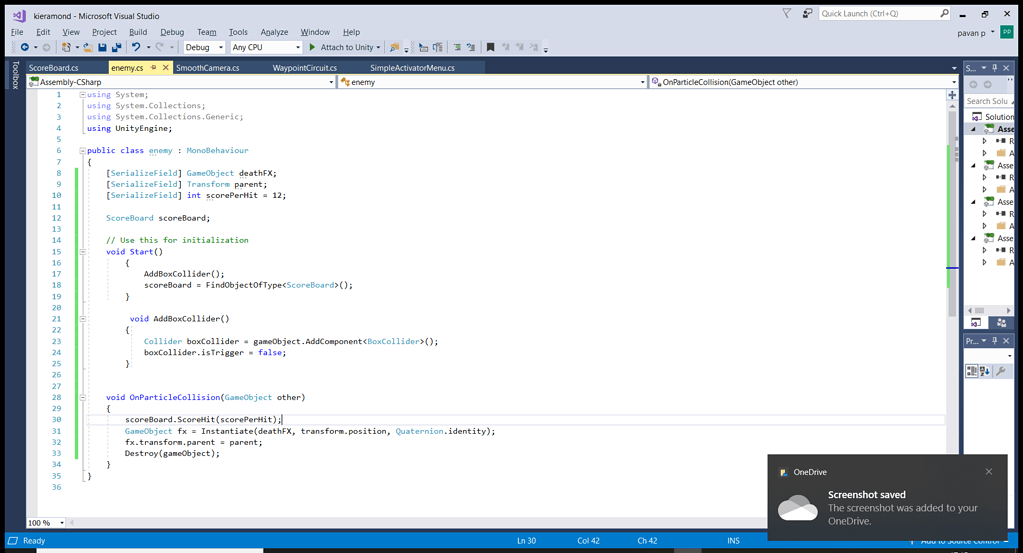 The variable death fx of the enemy is not assigned - Ask - GameDev.tv