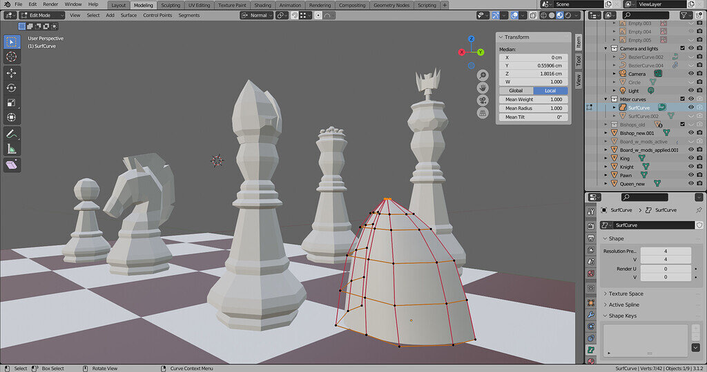 Chess Set Low Poly Surface nurbs curve for complex geometry - Show ...