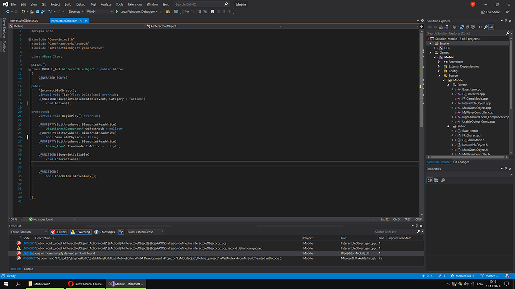 Errors with BlueprintImplementableEvent - Ask - GameDev.tv