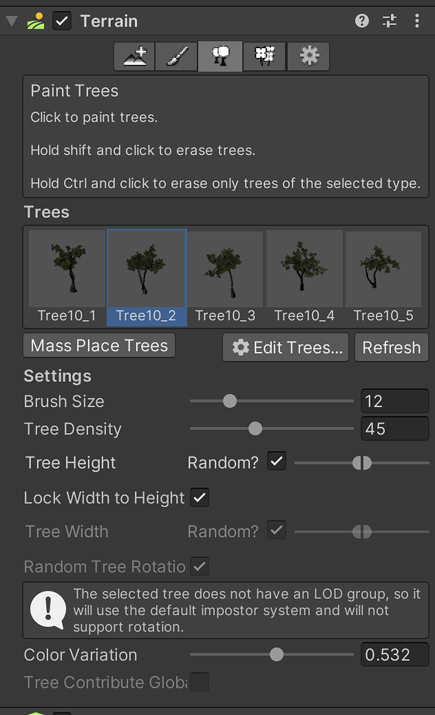 Unable to Paint Trees on Terrain - Ask - GameDev.tv