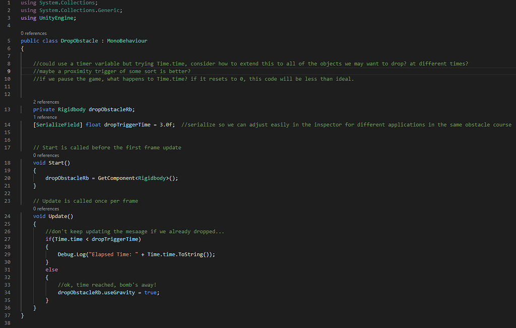 Drop timer challenge in obstacle course lesson - Ask - GameDev.tv