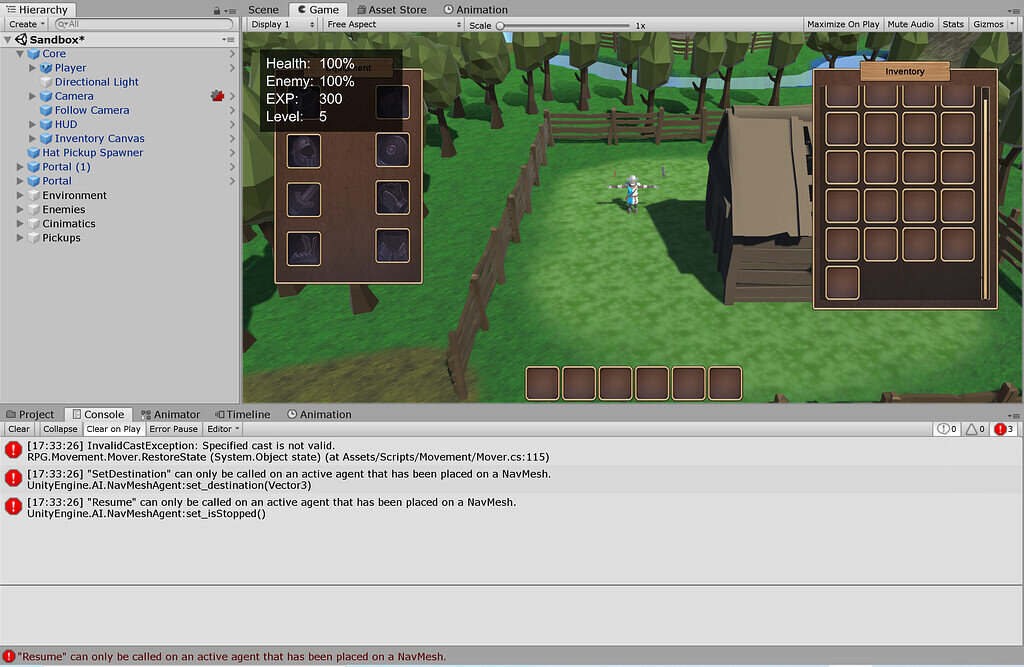 Problem with Navmesh and Mover after Inventory package integration - Ask - GameDev.tv