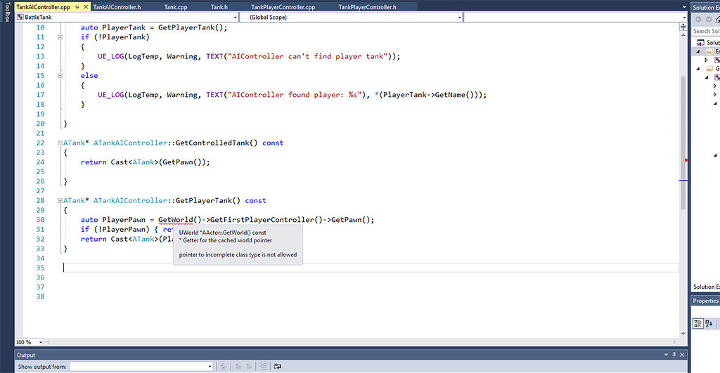 GetWorld() showing as a error in VS, but compiles fine? - Talk - GameDev.tv