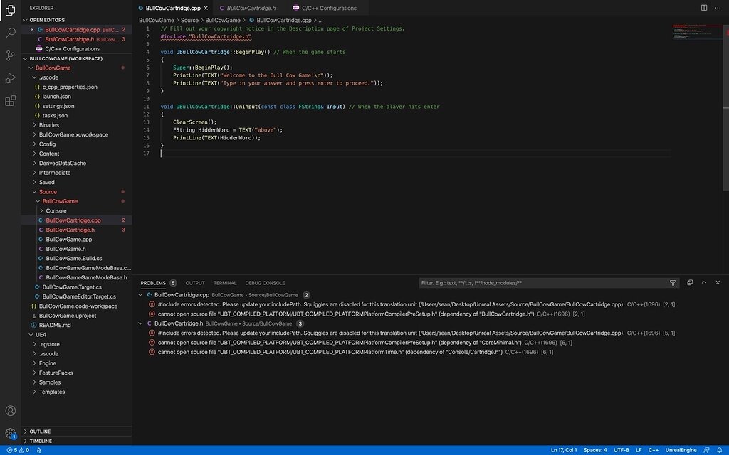 Unreal Engine Course C++ - Bull Cow Game Problem - Ask - GameDev.tv