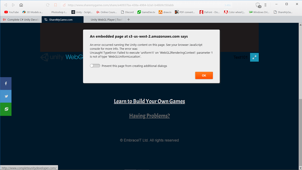 ShareMyGame.com play game error after upload - Ask - GameDev.tv