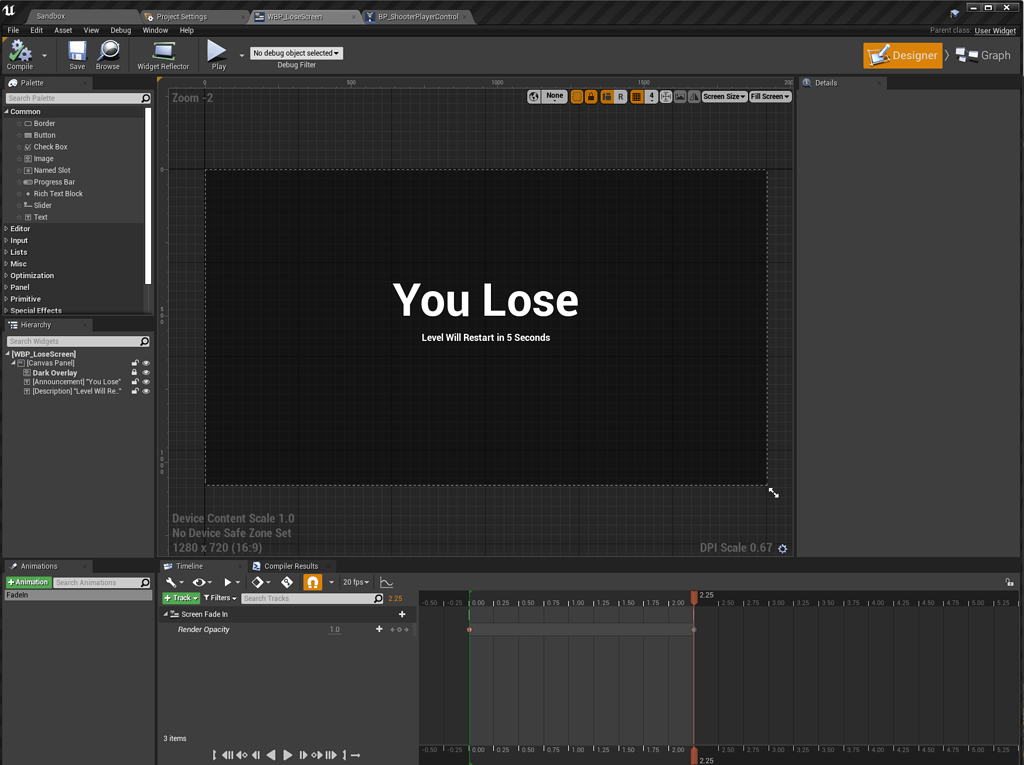 Lose Screen Animation and Overlay - Show - GameDev.tv