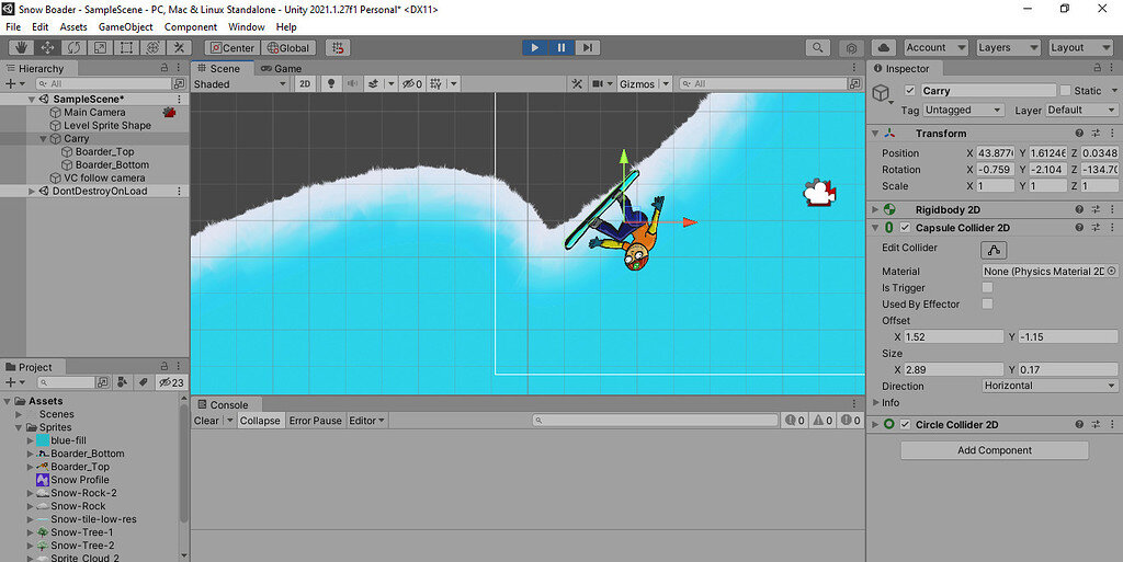 My Character in snow board is going in the sprite shape - Ask - GameDev.tv