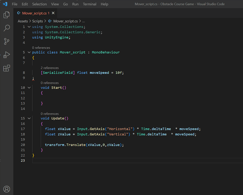 [Serialize Field] and moveSpeed Issue in Obstacle Course Game - Ask - GameDev.tv