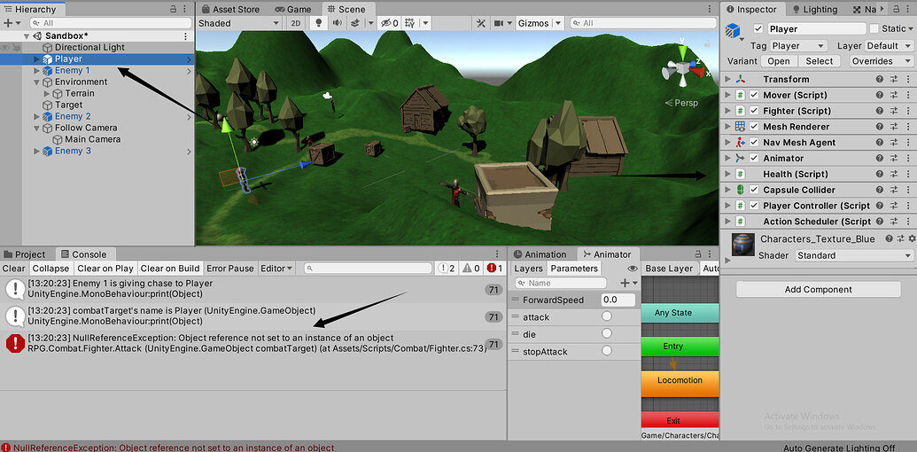 Fighter Script getting null reference exception - Ask - GameDev.tv