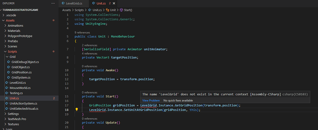 The name 'LevelGrid' does not exist in the current context - Ask - GameDev.tv