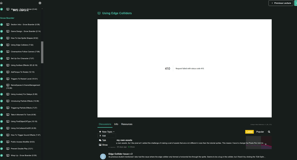 410 error on Using edge Colliders - Ask - GameDev.tv
