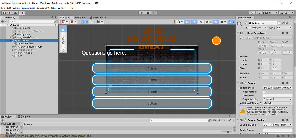 Unity and my canvas totally glitched when I was adding and editing questions - Talk - GameDev.tv