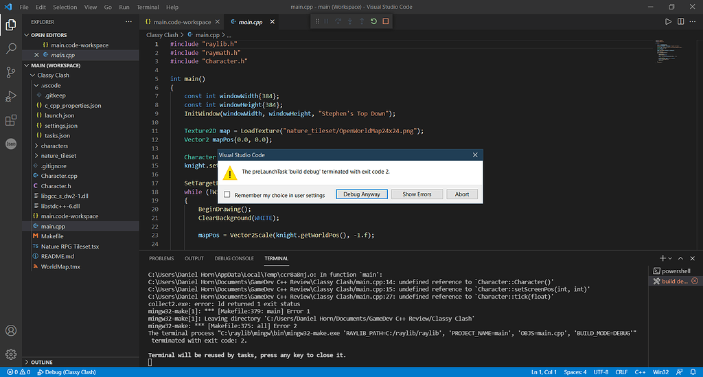 Json file issue? Header Files and Constructors section of Classy Clash - Ask - GameDev.tv