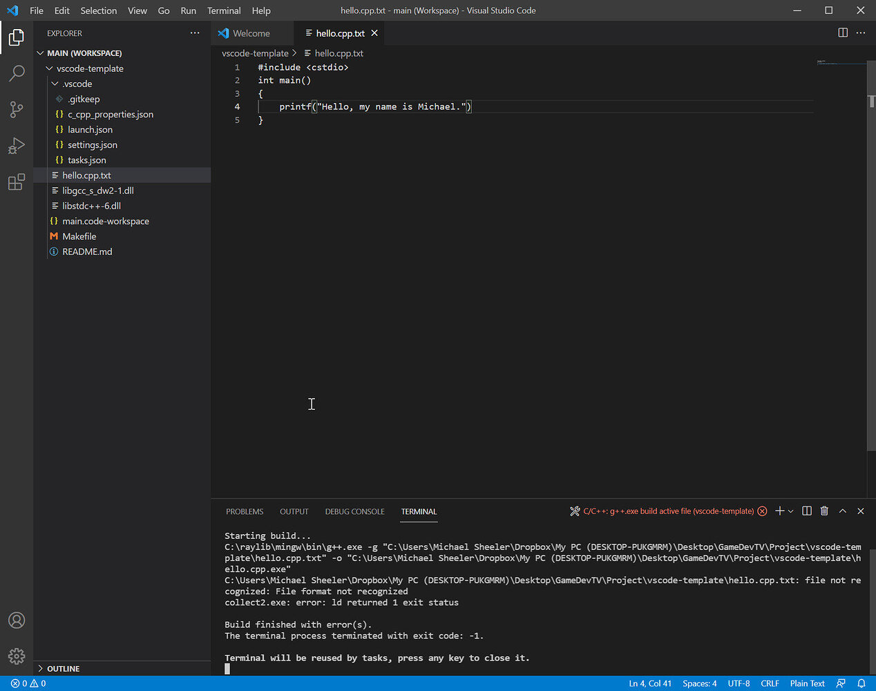 No build task to run found...error message - Ask - GameDev.tv