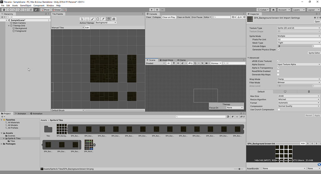 Tile pallette on import has full square gaps - Ask - GameDev.tv