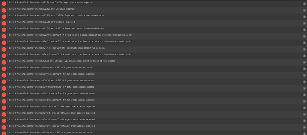 I am trying to make the rocket move, but I get a lot of errors - Ask - GameDev.tv