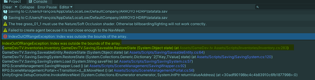 Equipement isn't saved during portal and freeze - Ask - GameDev.tv