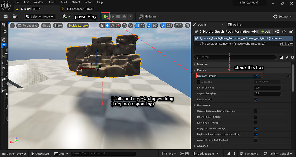 UE5.3 stop working as I enable "Simulate Physics" - Ask - GameDev.tv