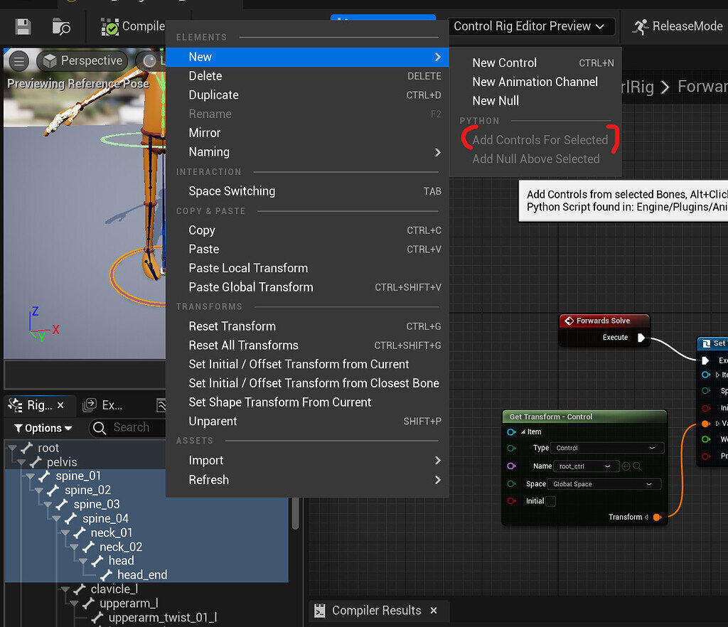 "Add controls for selected" grayed out when making a new control rig - Ask - GameDev.tv