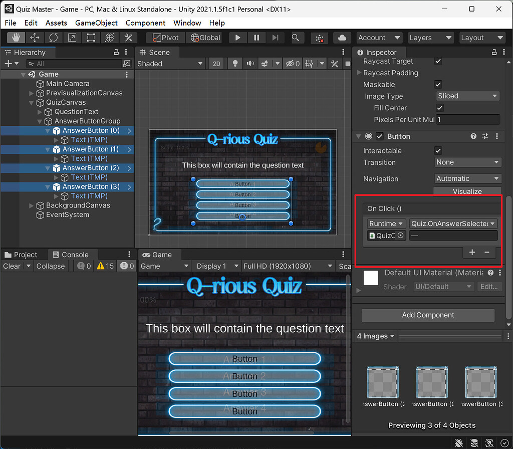 OnAnswerSelected method isn't called - Ask - GameDev.tv