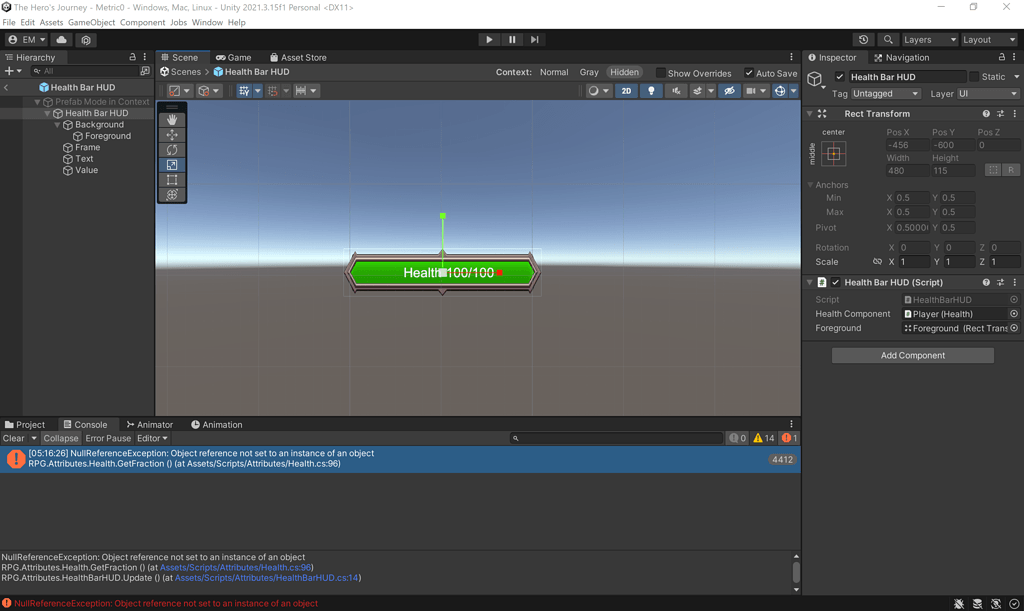 Help with Health Bar HUD - Ask - GameDev.tv