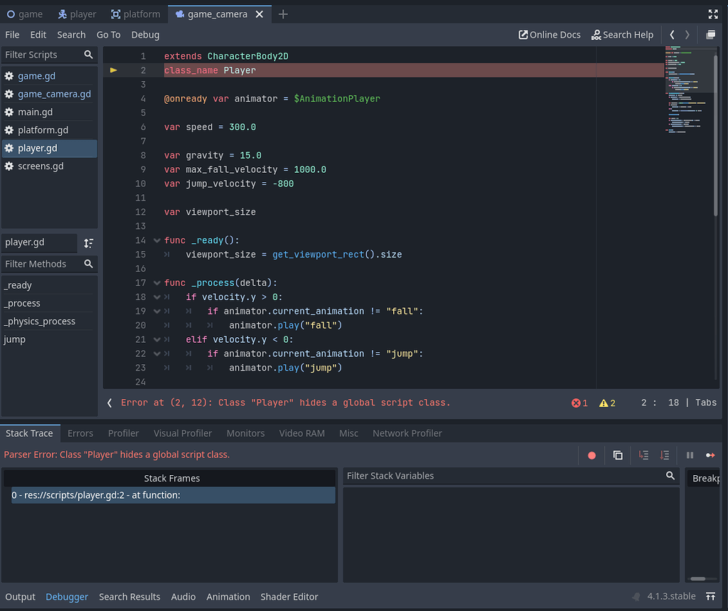 Godot 4 Error At 2 12 Class Player Hides A Global Script Class Ask Gamedevtv