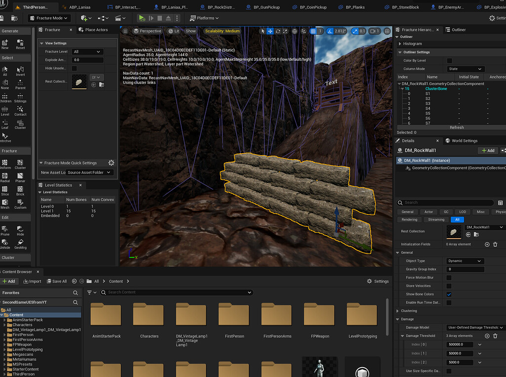I keep crashing UE when trying to fracture a stone wall I made - Ask - GameDev.tv