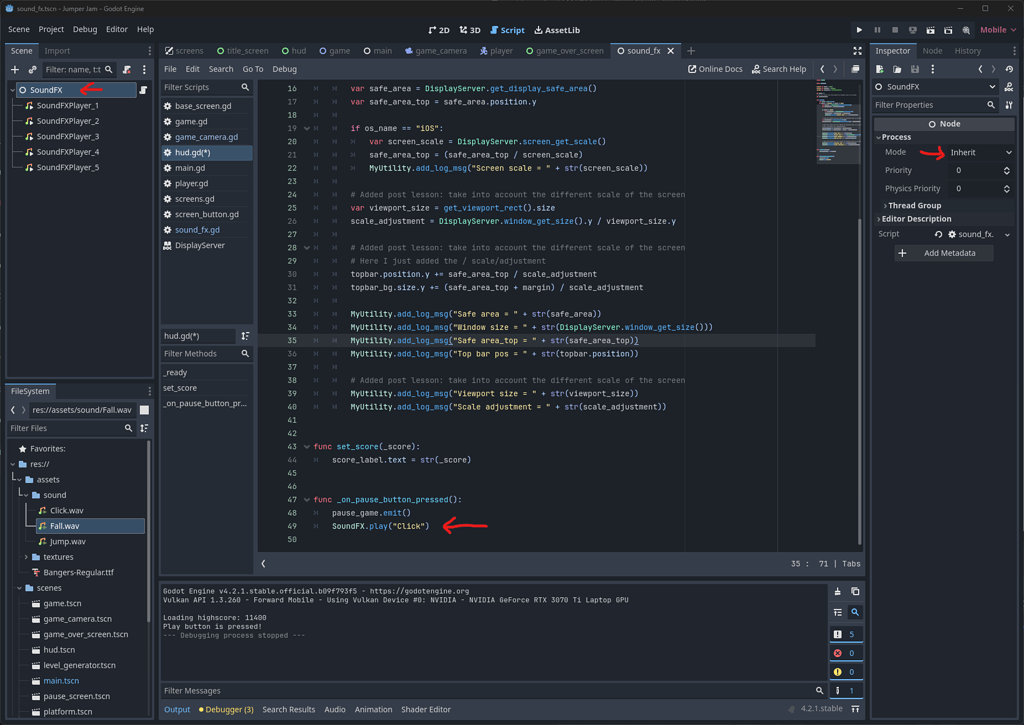 Pause button sound playing even if process set to Inherit - Ask - GameDev.tv