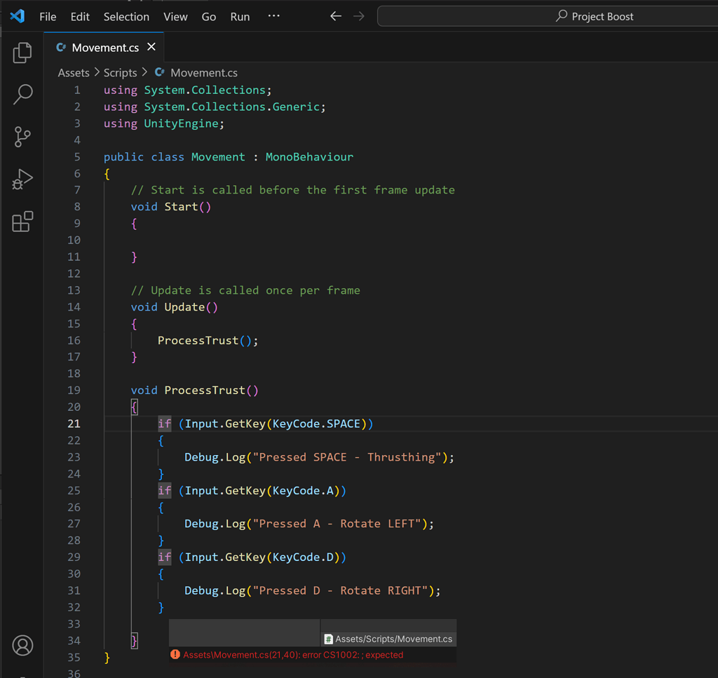 Error Cs 1002 Expected Ask Gamedev Tv
