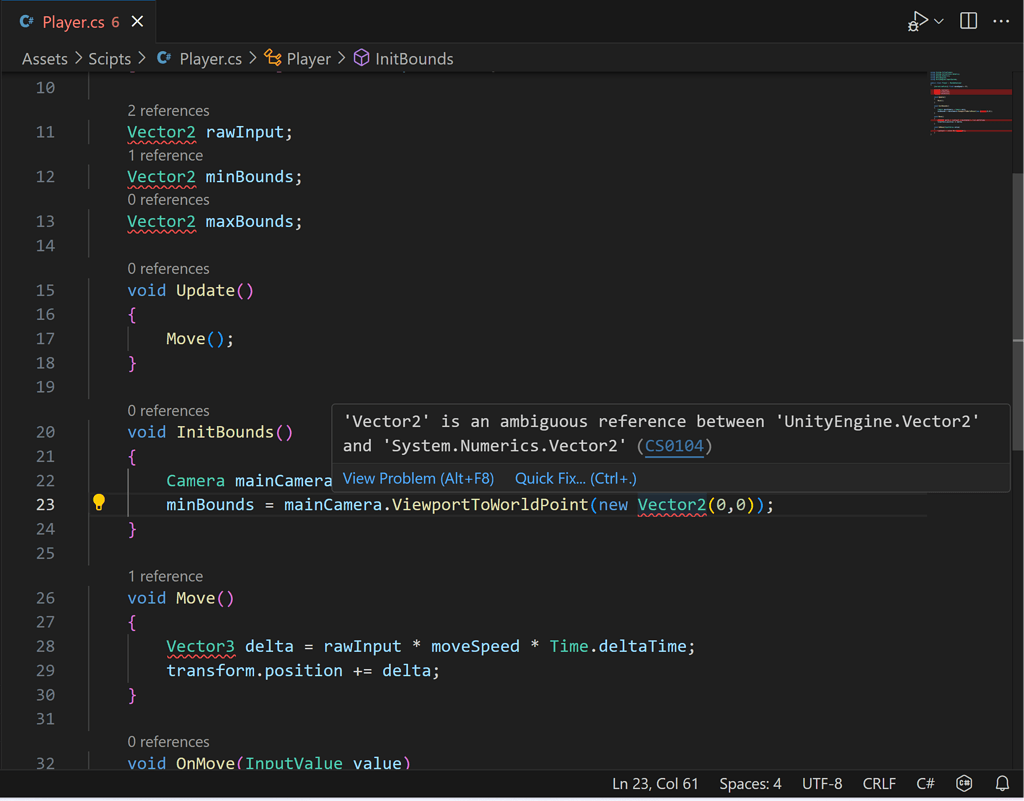 Ambigous Vectors somehow? - Ask - GameDev.tv