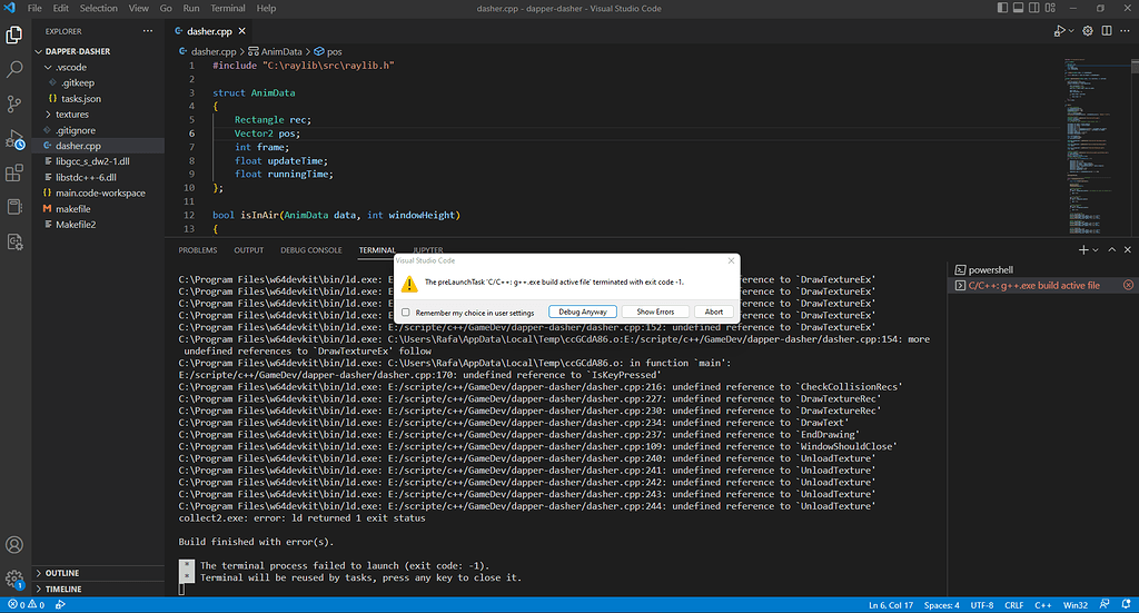How to run c++ projects with raylib? - Ask - GameDev.tv