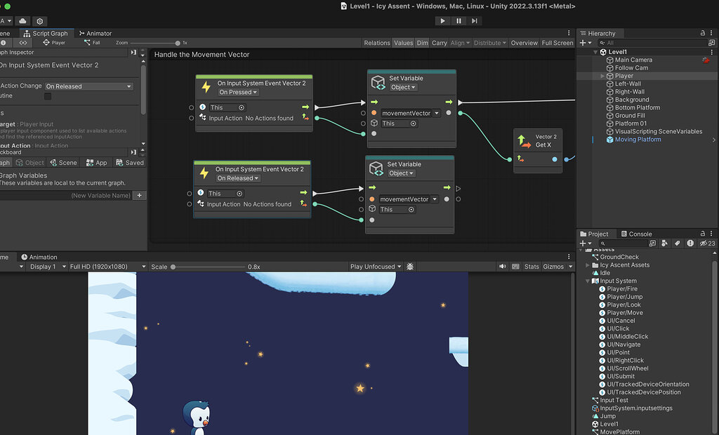 Visual Scripting Course - Icy Ascent - On Input System - No Actions Found - Ask - GameDev.tv